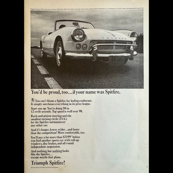 Triumph | Art | 964 Triumph Spitfire Print Ad Ephemera Classic Car Youd ...